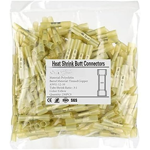 250 count Yellow Heat Shrink Connectors AWG12-10, Marine Grade Heat ...