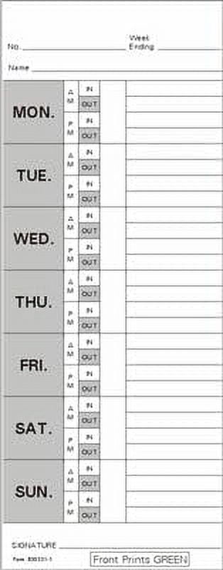 250 ct. Weekly Employee Time Cards, 3.50 x 9.00 inches, 250 pages, Fit ...