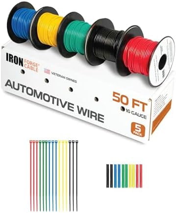 250 ft 16 Gauge Wire - 5 Roll Assortment Automotive Wiring Kit with ...