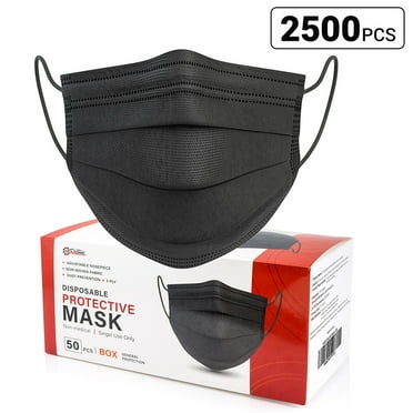 Black Disposable Face Masks, 3-ply Breathable Masks, Elastic Ear Loop ...