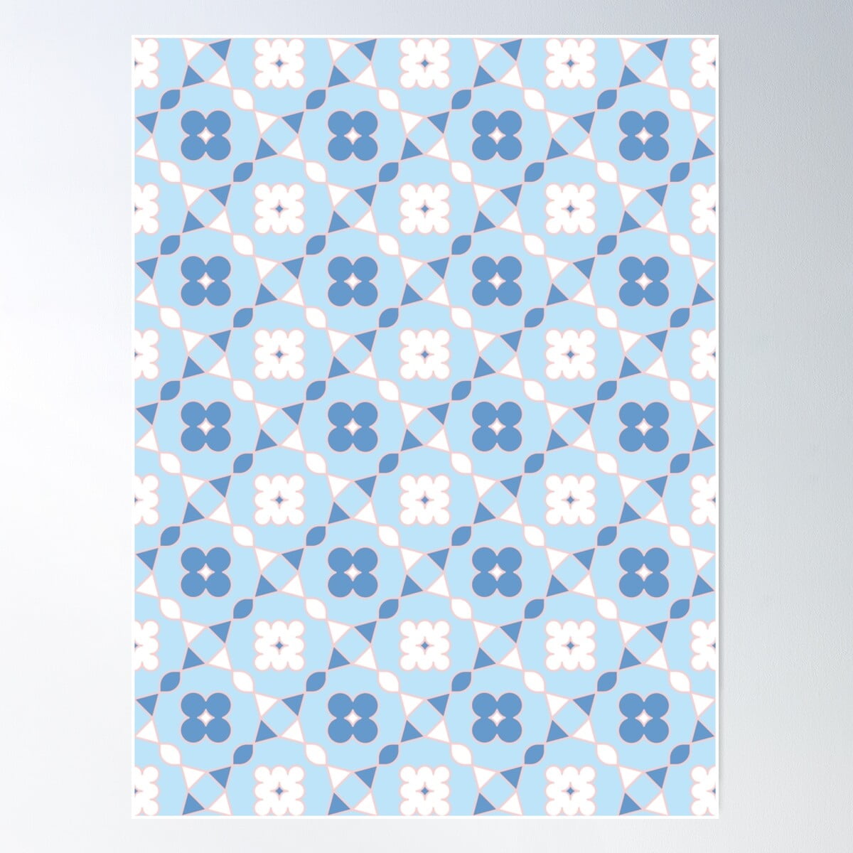 2500405C Flowers Geometric Tessellation Blue Poster Wall Art, Modern ...