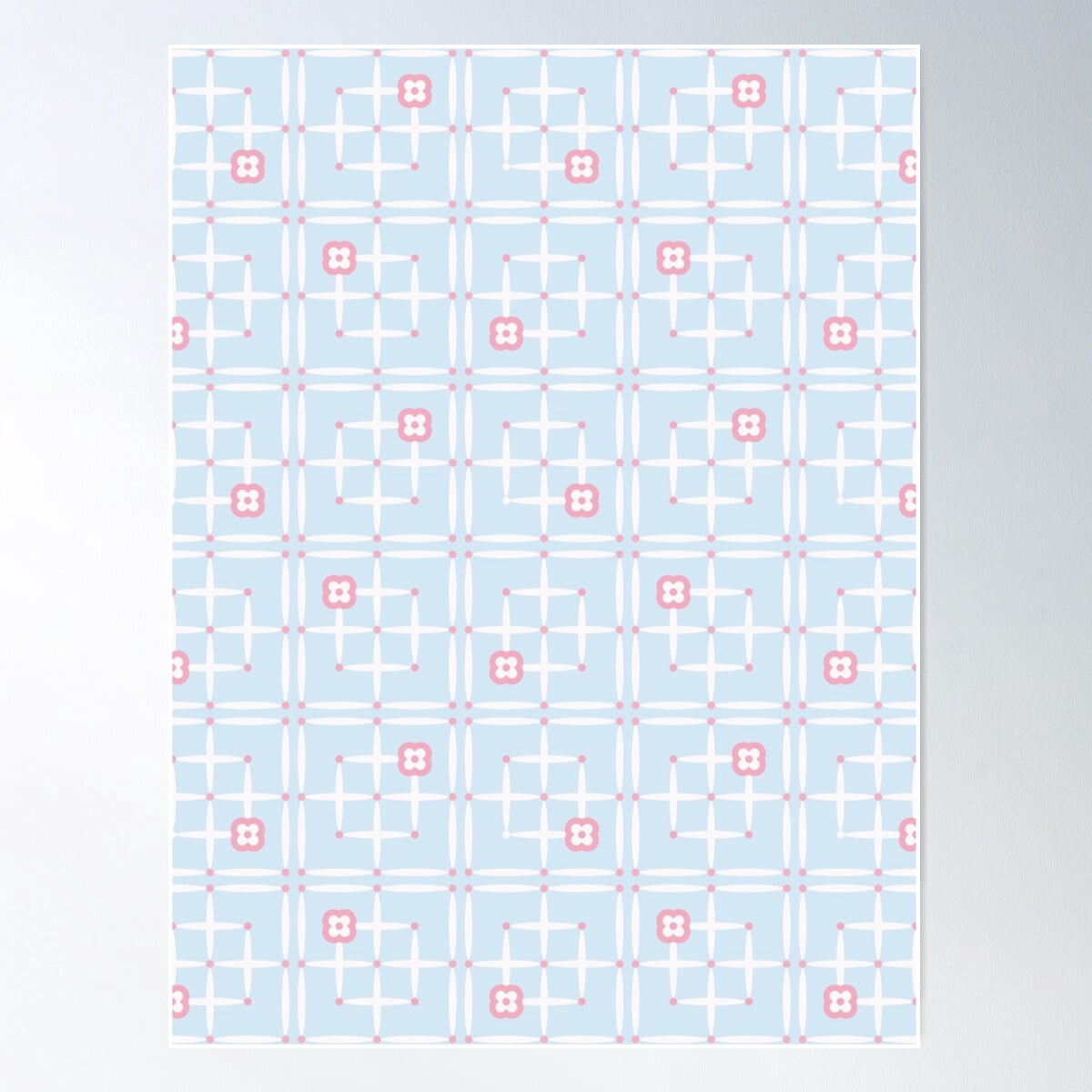 2500504B Floral Interlaced Tangled Square Plaid Blue Poster Wall Art ...