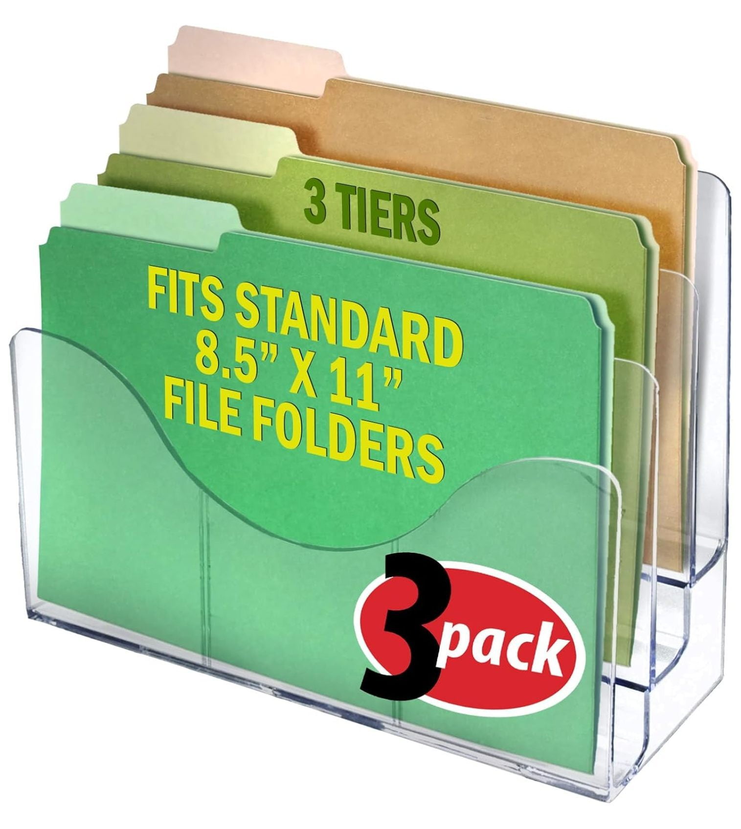 250099-3PK Three Tier File and Brochure Desktop Wall Organizer Holder ...