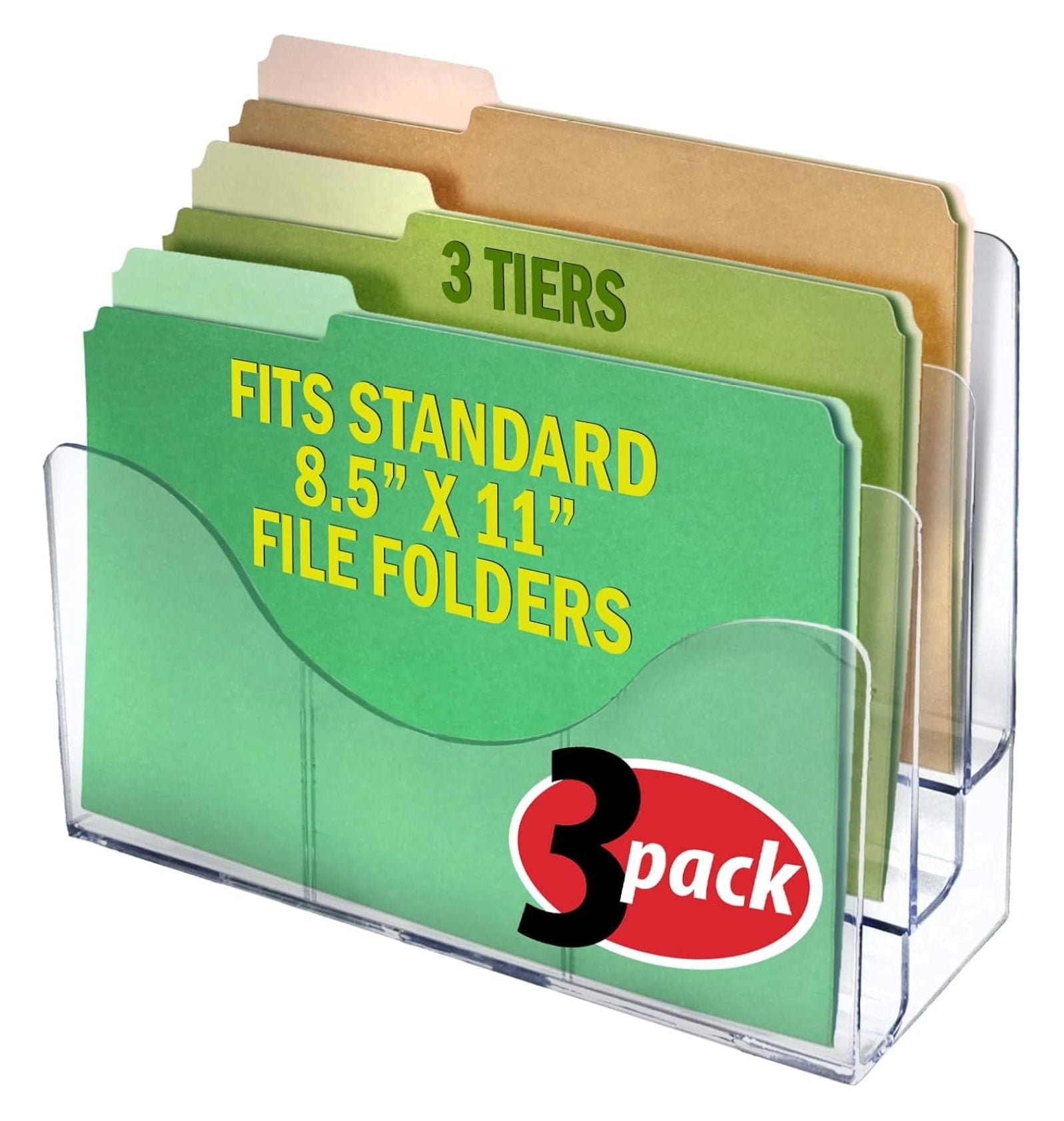 250099-3PK Three Tier File and Brochure Desktop Wall Organizer Holder ...