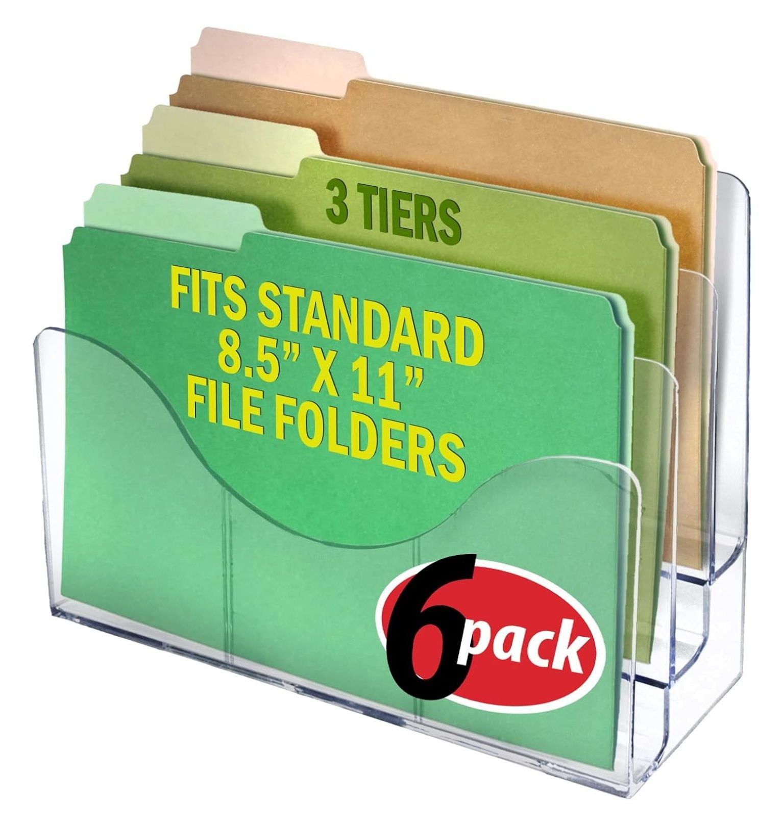 250099-6PK Three Tier File and Brochure Desktop Wall Organizer Holder ...