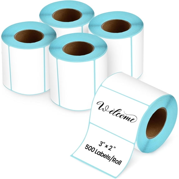 2500PCS 3" x 2" Rectangle Thermal Label Stickers, 5Rolls White Self ...