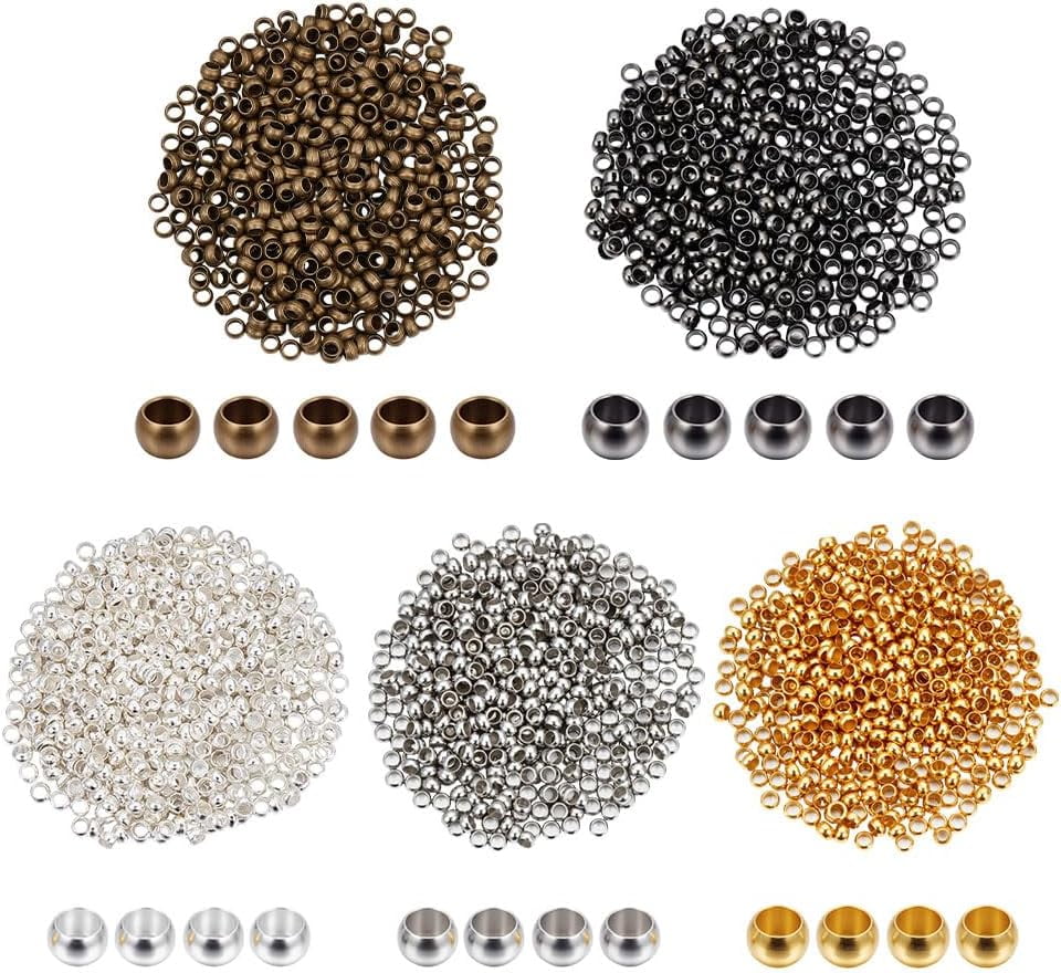 2500Pcs 5 Colors Assorted Round Crimp Beads 3mm Brass Rondelle Spacer ...