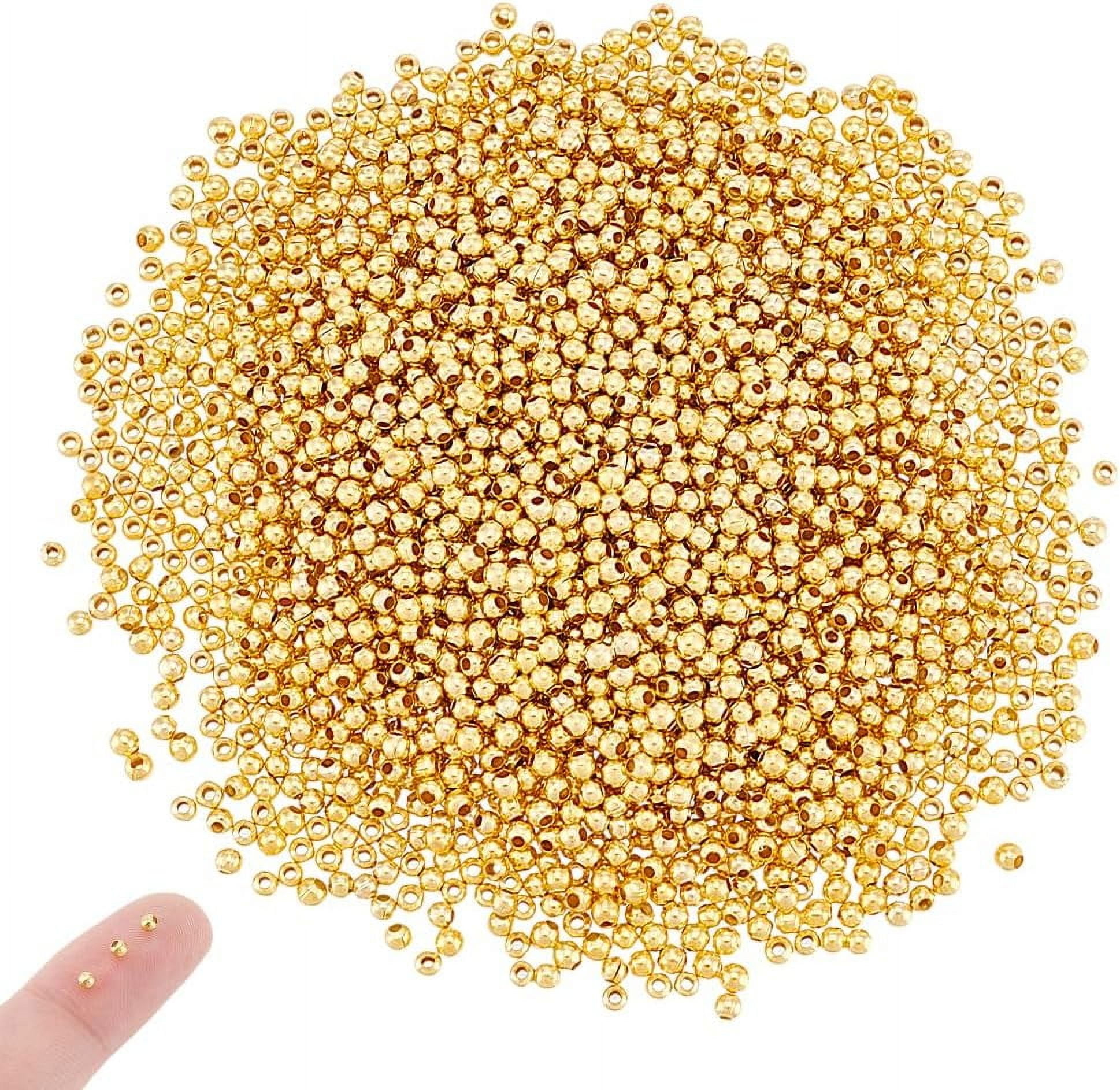 2500Pcs Round Spacer Beads Golden Beads Small Seamless Beads Smooth ...