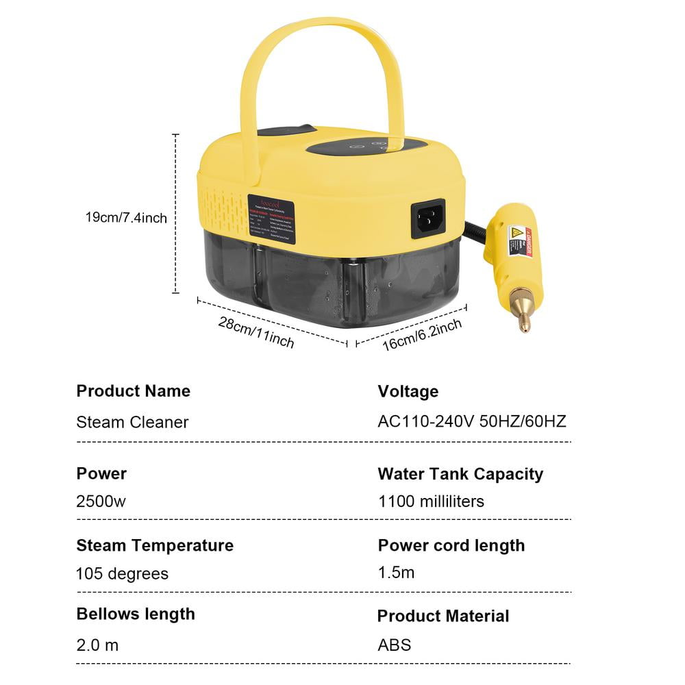 (2500W)1000ML Steam Cleaner for Cars Handheld Steam Cleaner 15s Heat-up Multi-Purpose Tile and ...
