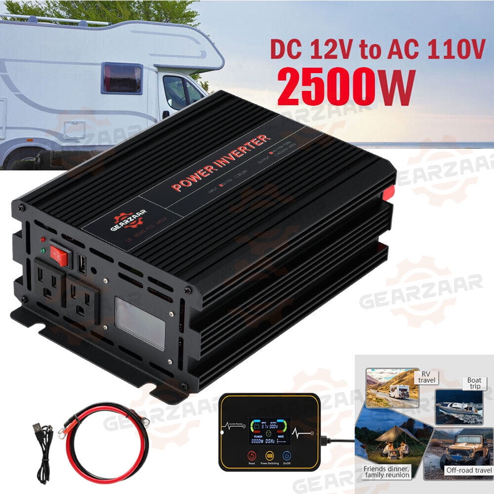 2500W 5000 Watt Power Inverter Modified Sine Wave 12V DC to 120V ac LCD ...