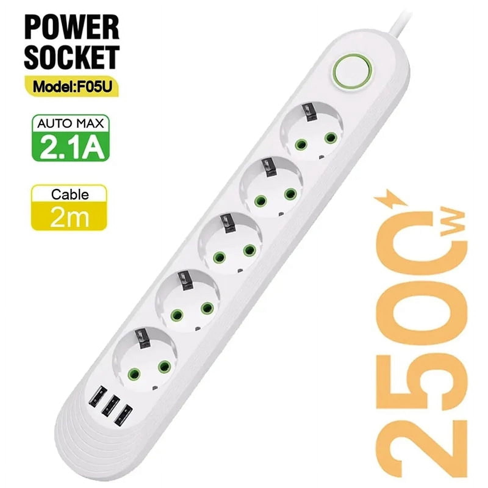 2500W EU Plug AC Outlet Multiprise Power Strip 2m Extension Cord ...