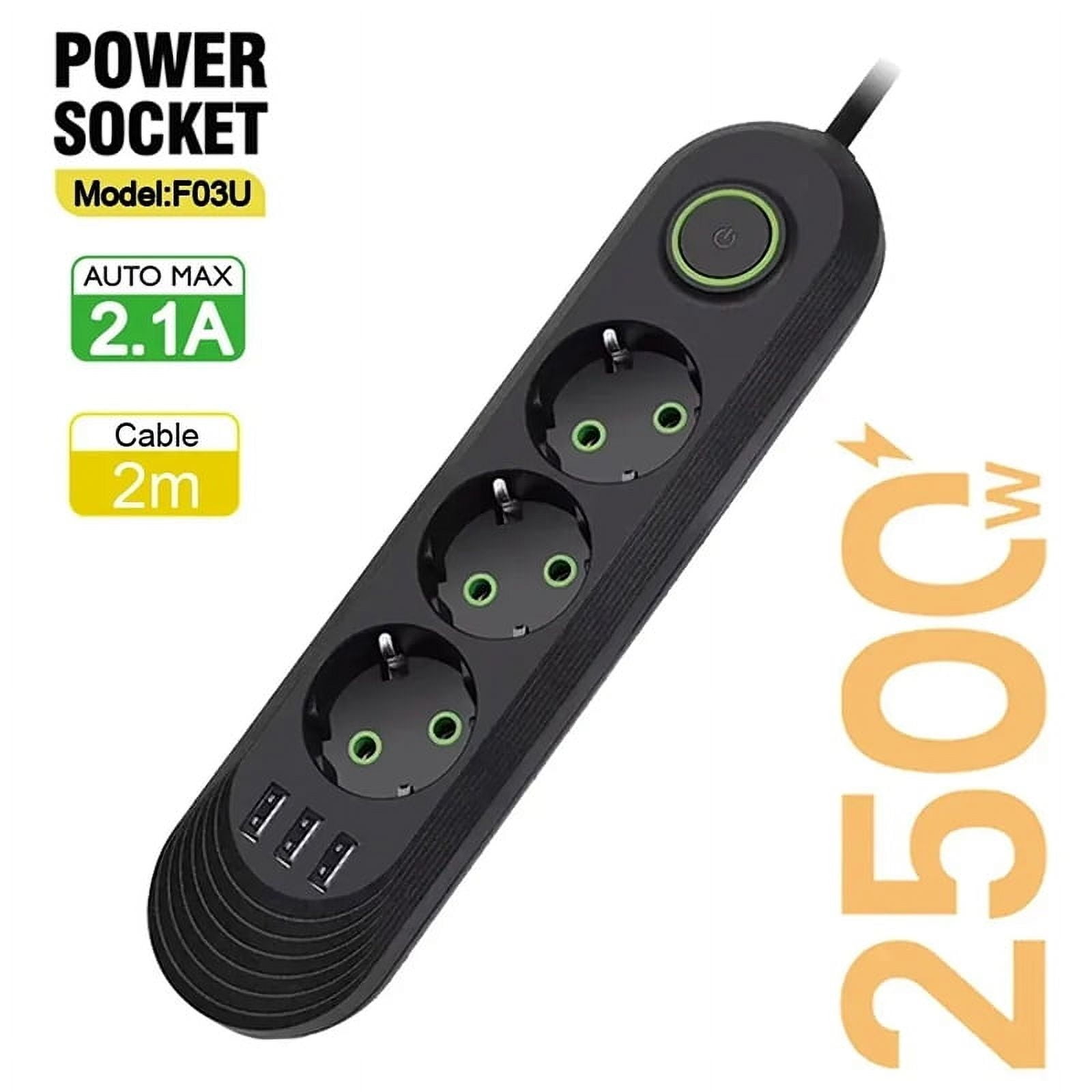 2500W EU Plug AC Outlet Multiprise Power Strip 2m Extension Cord ...