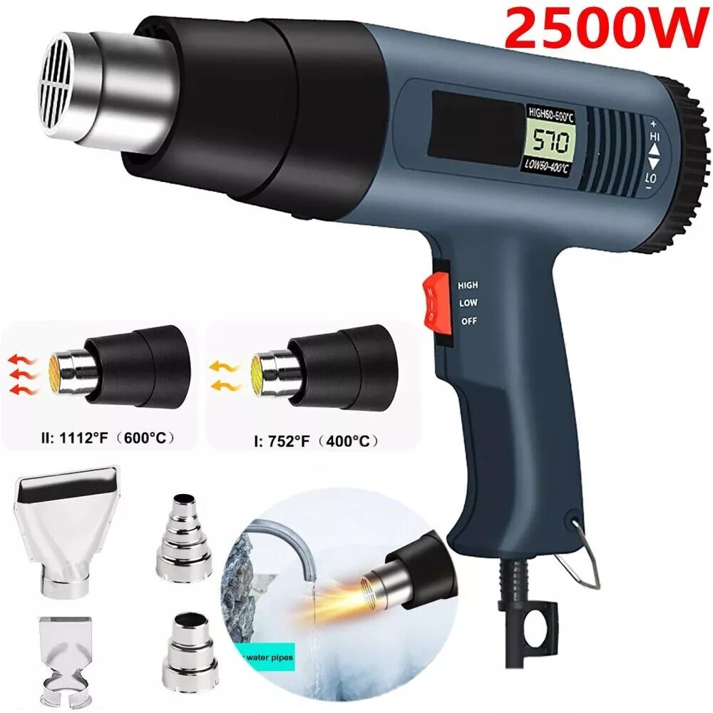 2500W Heat Gun for Vinyl Wrap Electric Hot Air Gun Dual Temperature LCD ...