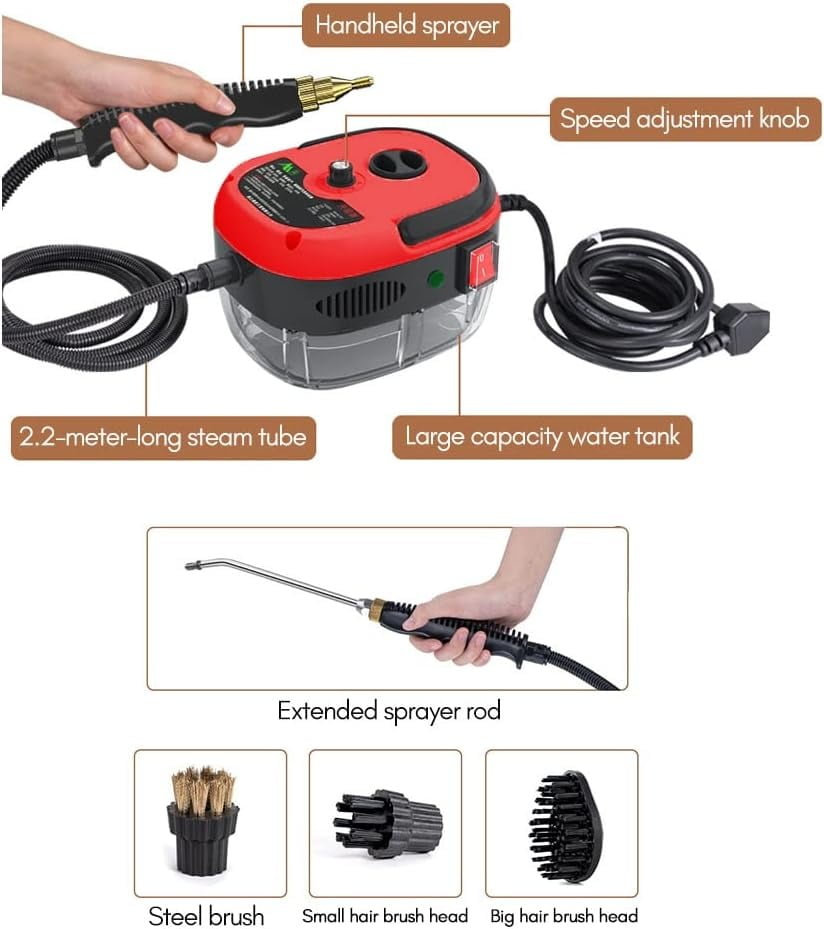 2500W High-Pressure Steam Cleaner – 229°F/105°C Handheld Steamer, 6 ...