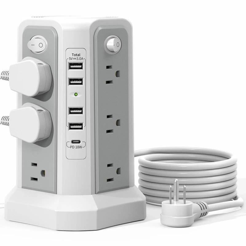 2500W USB-C Power Board Tower Power Strip - Fireproof Surge Protector ...