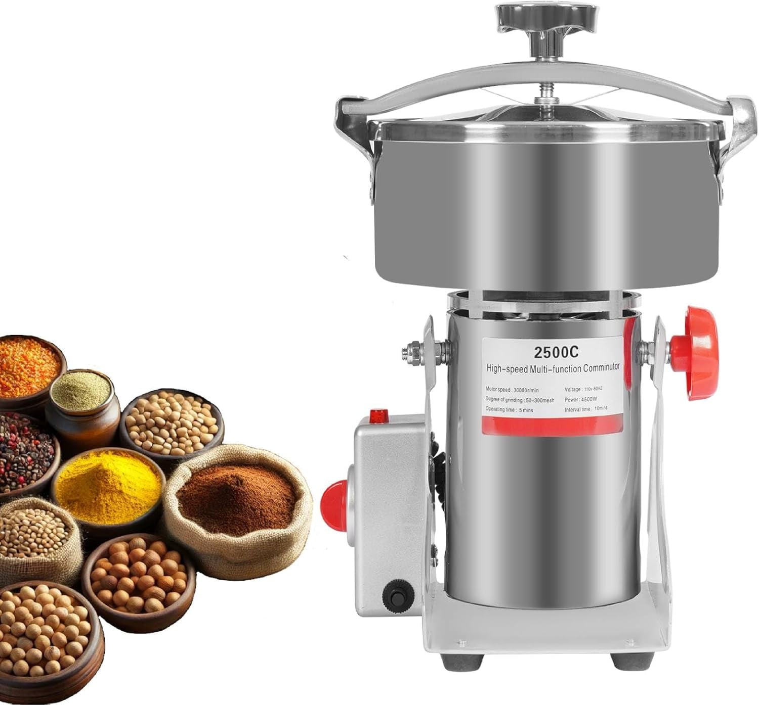 2500g Electric Grain Mill Grinder, 4500W High Speed Powder Grinders ...