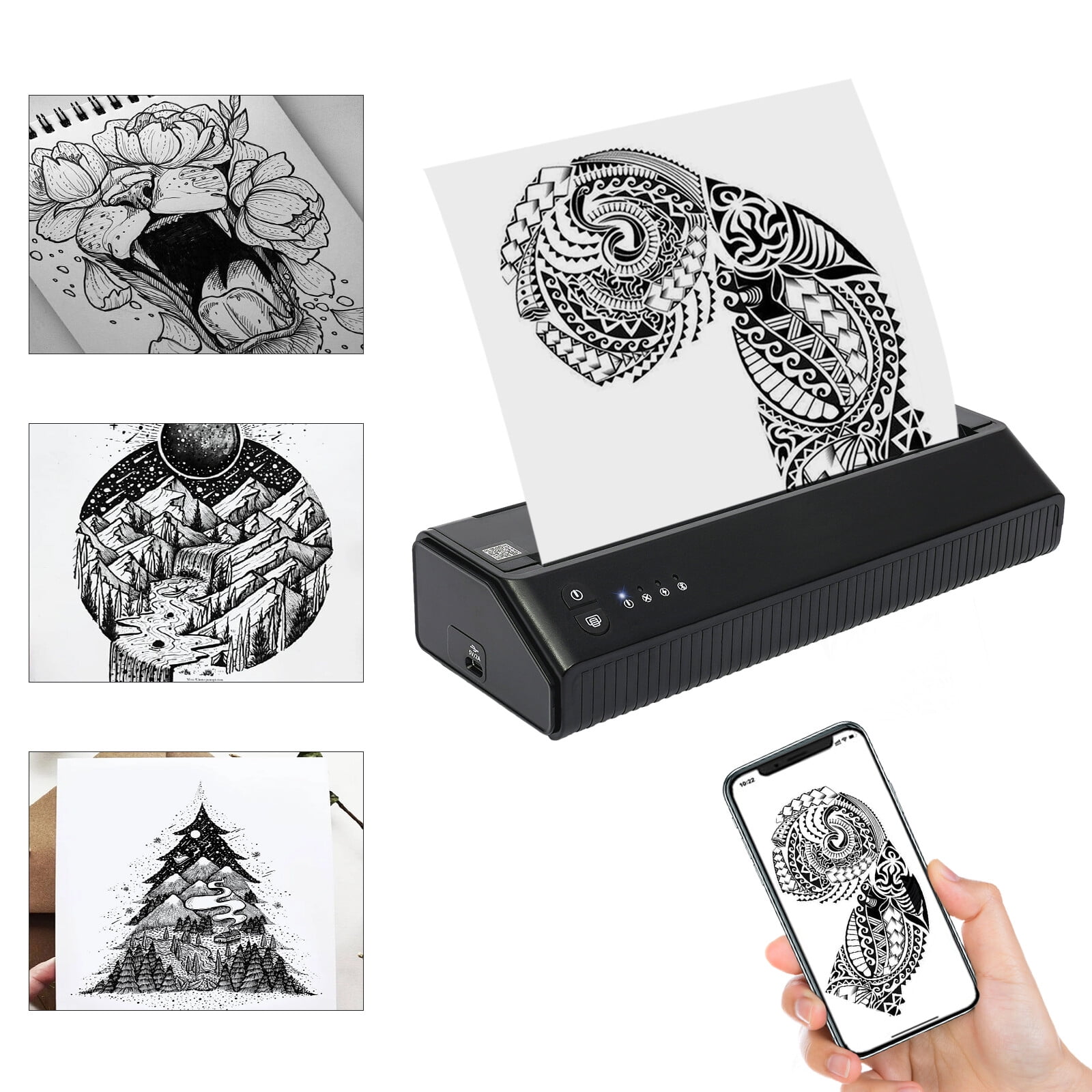 2500mAh Black Cordless Thermal Printer USB Bluetooth Portable Printer ...