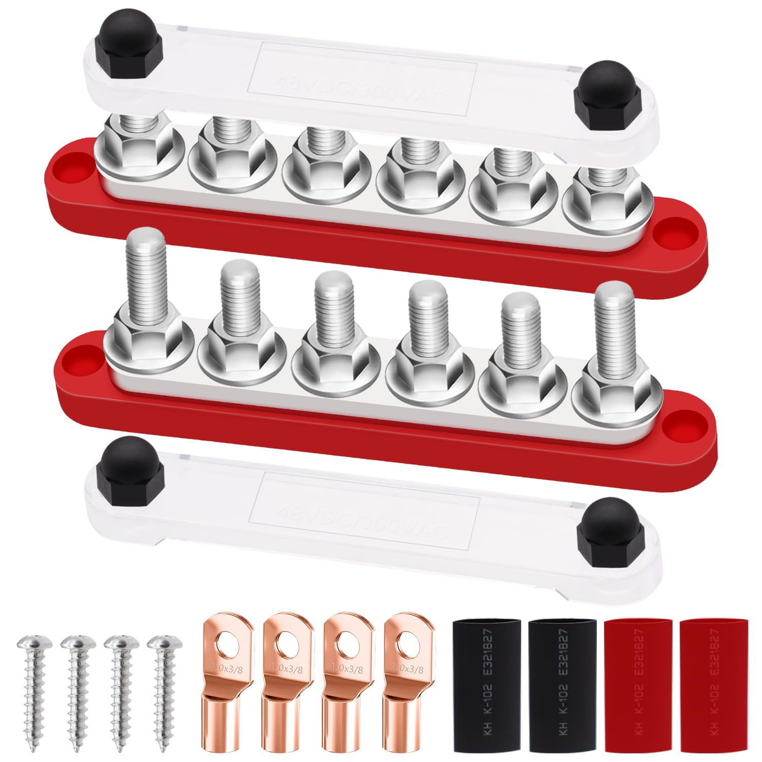 250A Bus Bar 12V Marine 6 x 5/16" (M8) Terminal Studs 12V-48V Power Distribution Block with ...