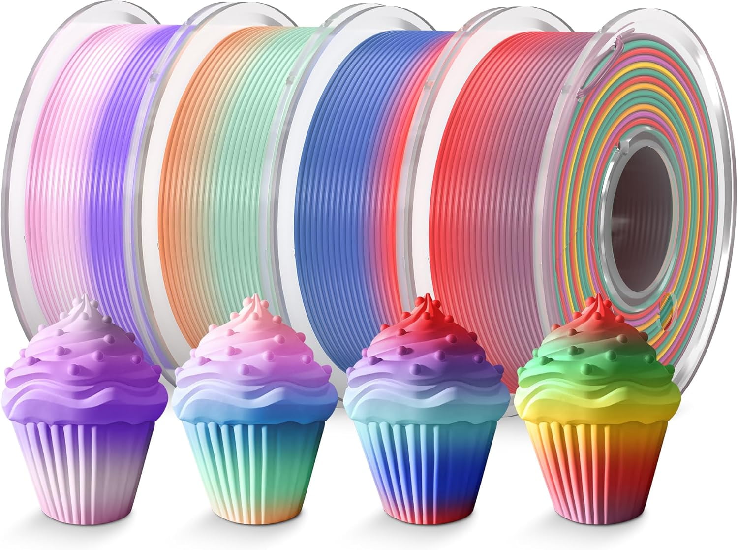 250G PLA Rainbow Filament, PLA 3D Printer Filament Rainbow, Neatly ...