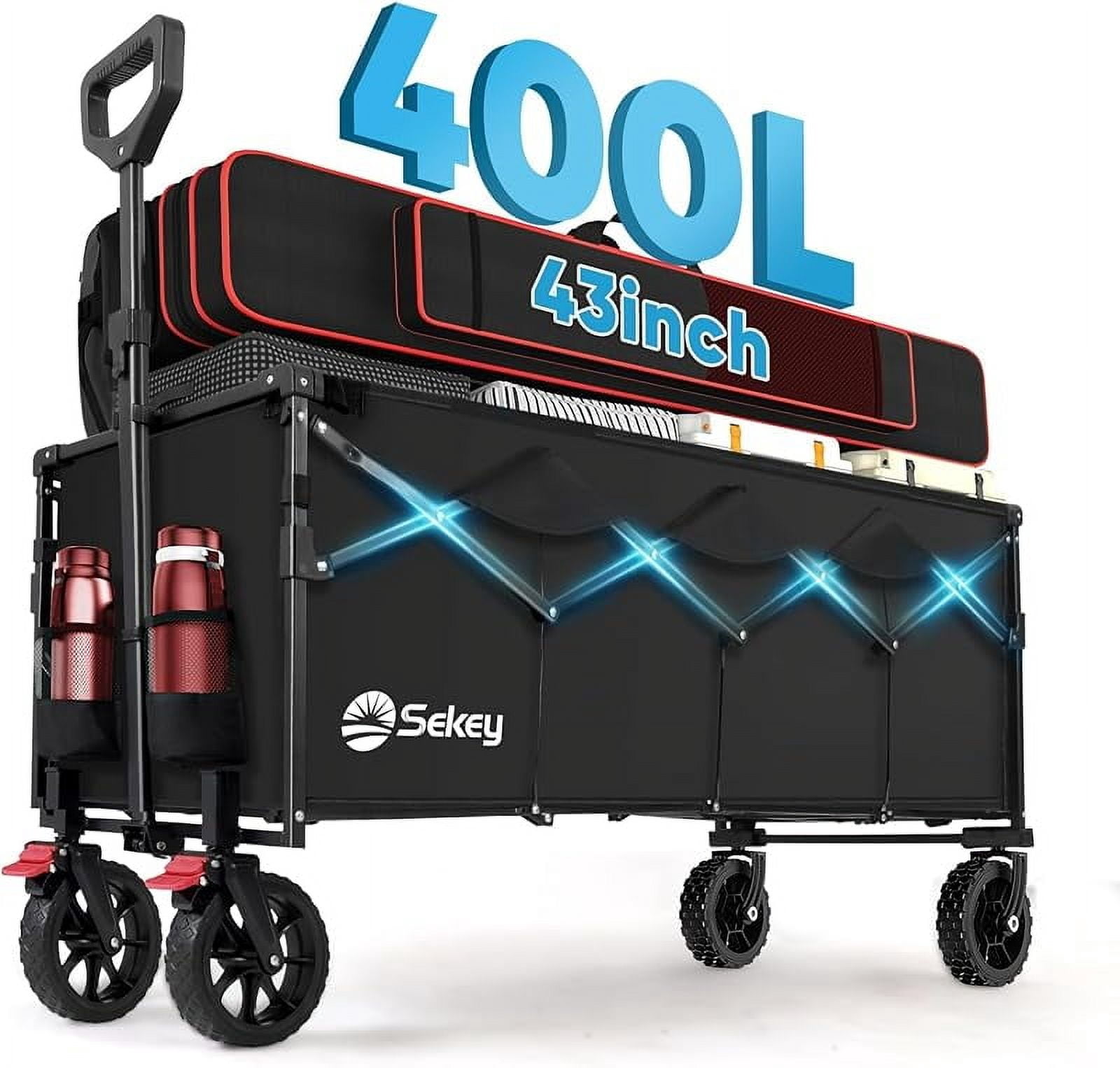 250L Collapsible Wagon with Folding Table and Drink Holders, Foldble ...