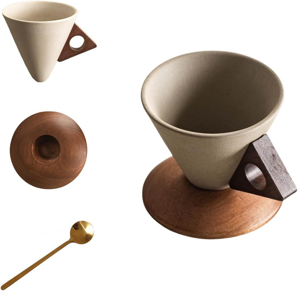 250ML- Retro ceramic coffee mug, Creative Cone coffee cup set for women ...