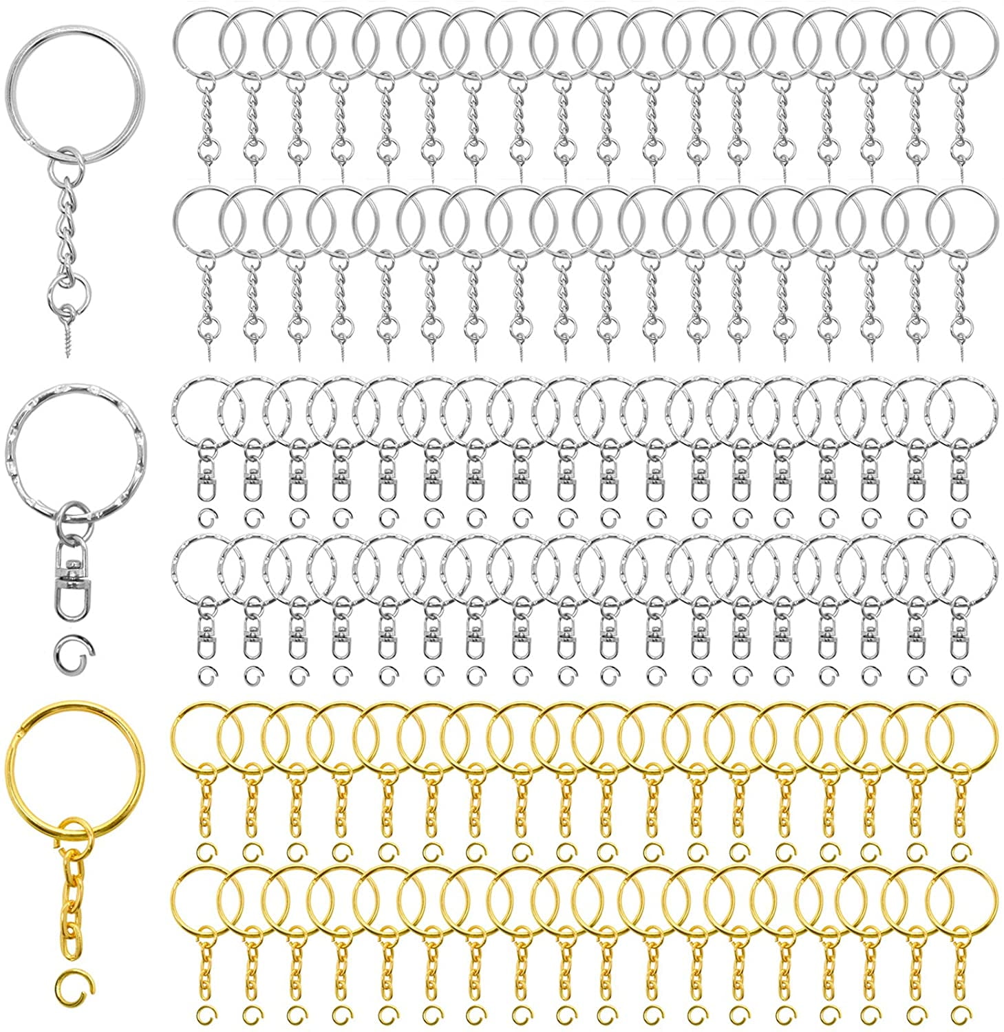 250PCS Key Chain Rings, STONCEL Keyrings Blanks Split Key Ring with Link Chain Open Jump Rings ...