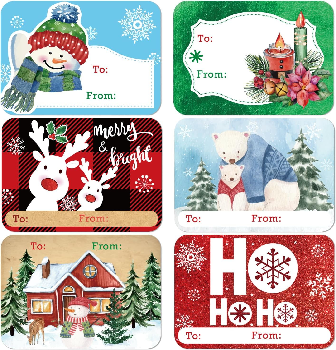 250PCS/Roll Large Foil Christmas Gift Tag Stickers, 6 Jumbo Designs ...