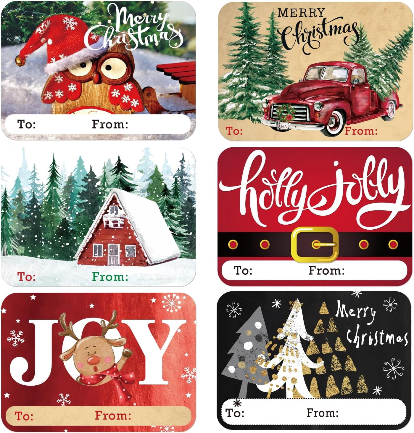 250PCS/Roll Large Foil Christmas Gift Tag Stickers, 6 Jumbo Designs ...
