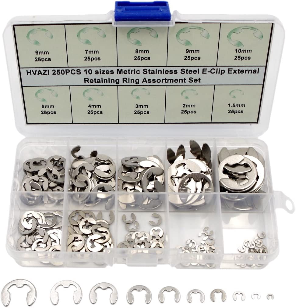 250PCS Stainless steel E-Clip External Retaining Ring Assortment Set ...