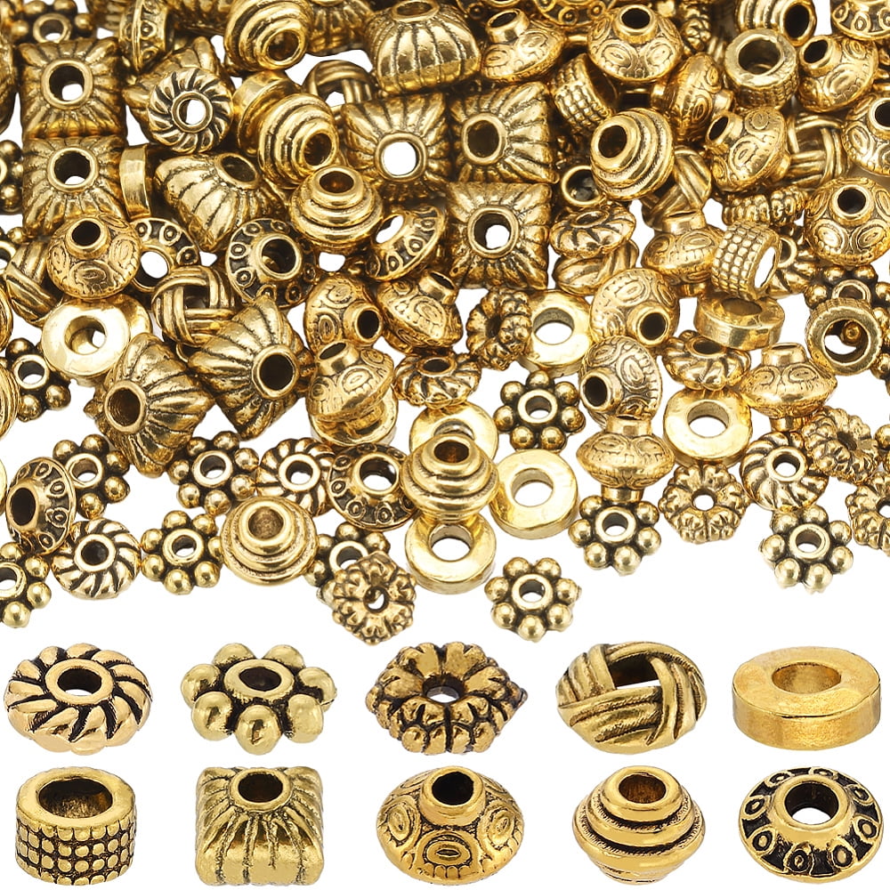 250Pcs 10 Styles Tibetan Style Alloy Spacer Beads Donut Rondelle Square ...
