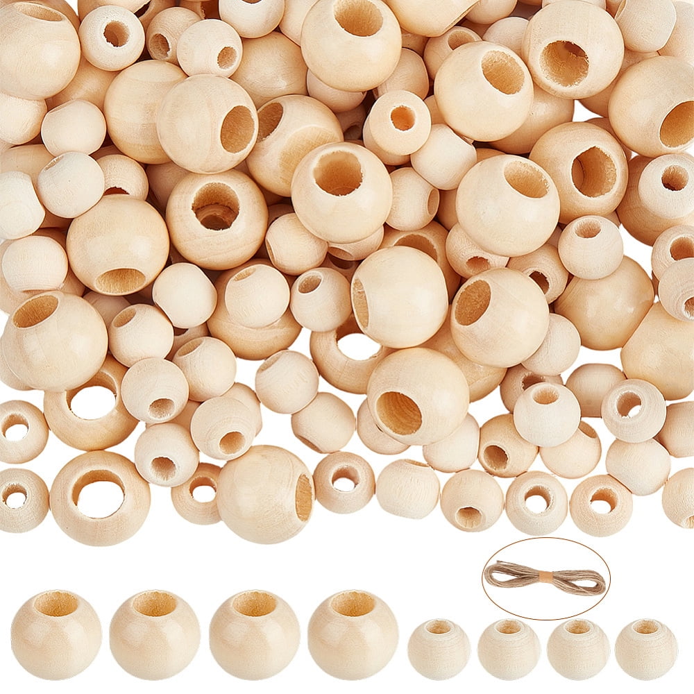 250Pcs 2 Styles Undyed Oil Coated Wooden Beads Large Hole Beads ...