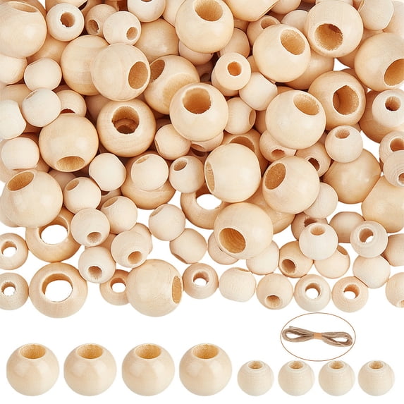 250Pcs 2 Styles Undyed Oil Coated Wooden Beads Large Hole Beads ...