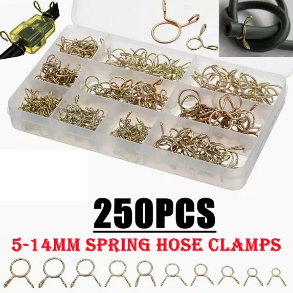 250Pcs 5-14Mm Spring Hose Clips Kit Fuel Line Water Pipe Air Tube ...