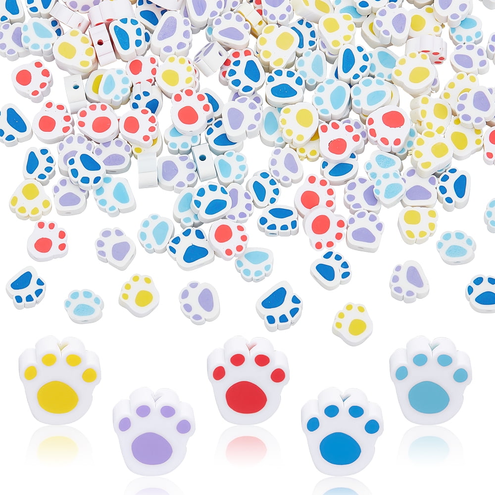 250Pcs 5 Colors Handmade Polymer Clay Beads Paw Print Mixed Color 8 ...