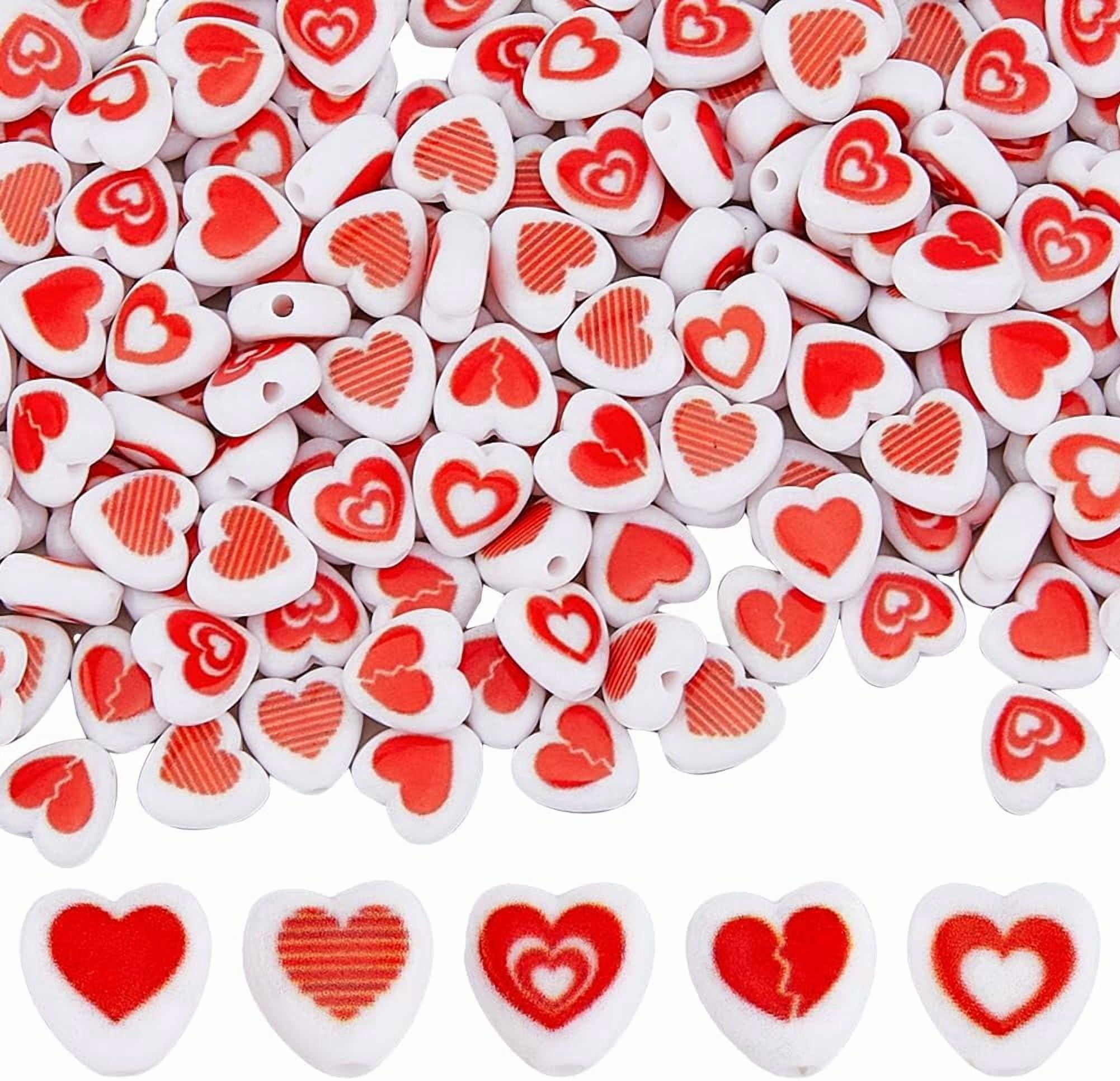 250Pcs 5 Styles Acrylic Heart Beads Opaque Red Loose Bead Love Spacer ...