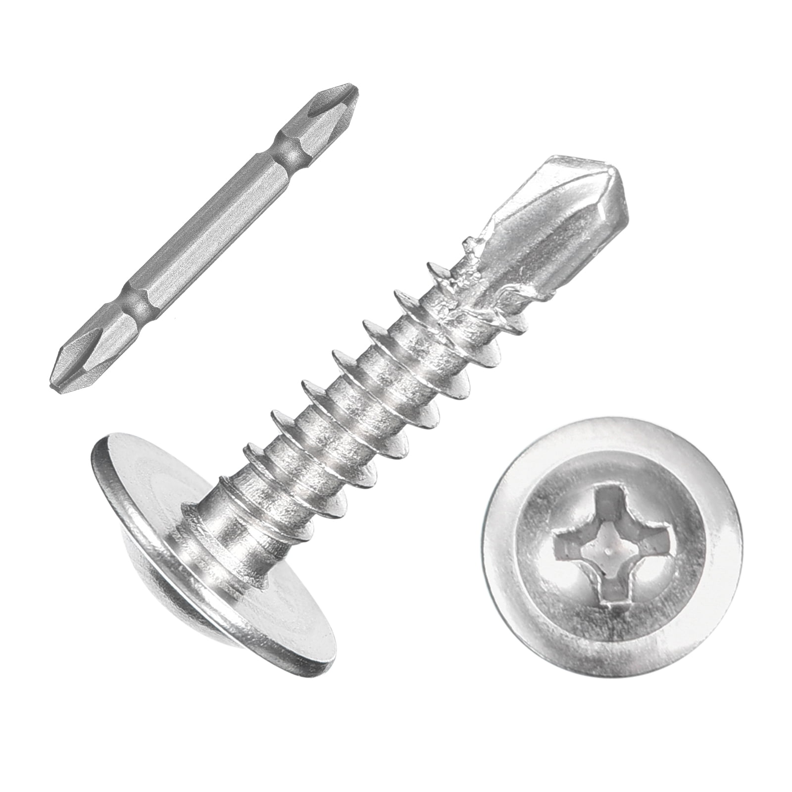 250Pcs #8x3/4" Self-Tapping Screws, 410 Stainless Steel Phillips Self Drilling Screws Flat Head ...