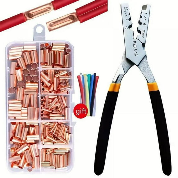 250Pcs Copper GT Connecting Pipe Wire Joint Kit with Small Copper Tube Terminal, Cable Lug ...