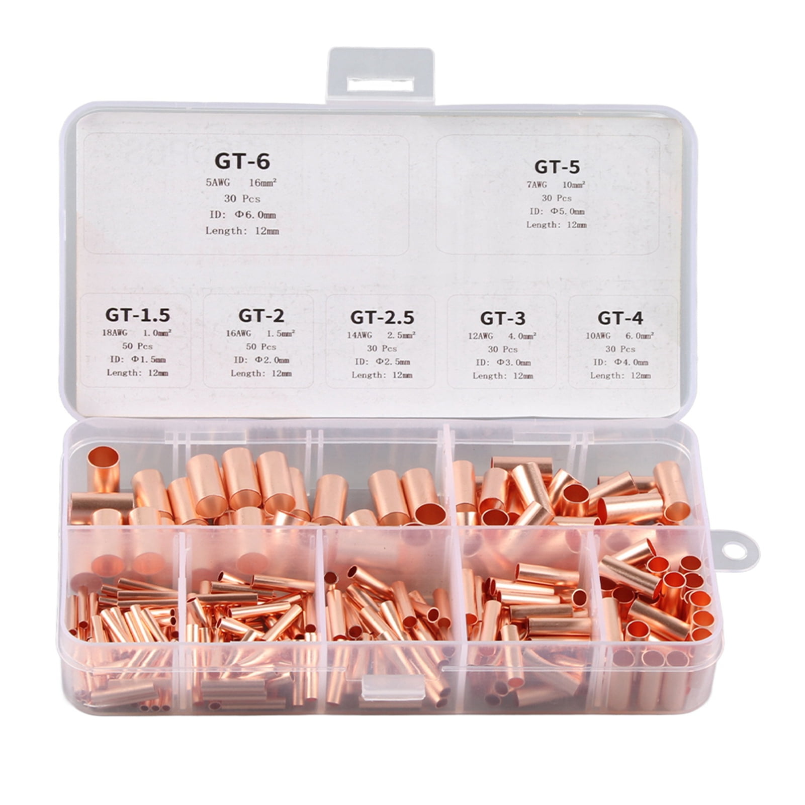 250Pcs Copper Tube Connector Kits, Terminal Connecting Set for Wire ...