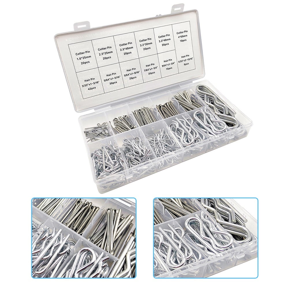 250Pcs Cotter Pin R Clips Spring Retaining Hair Pins Kit Zinc-Plated ...
