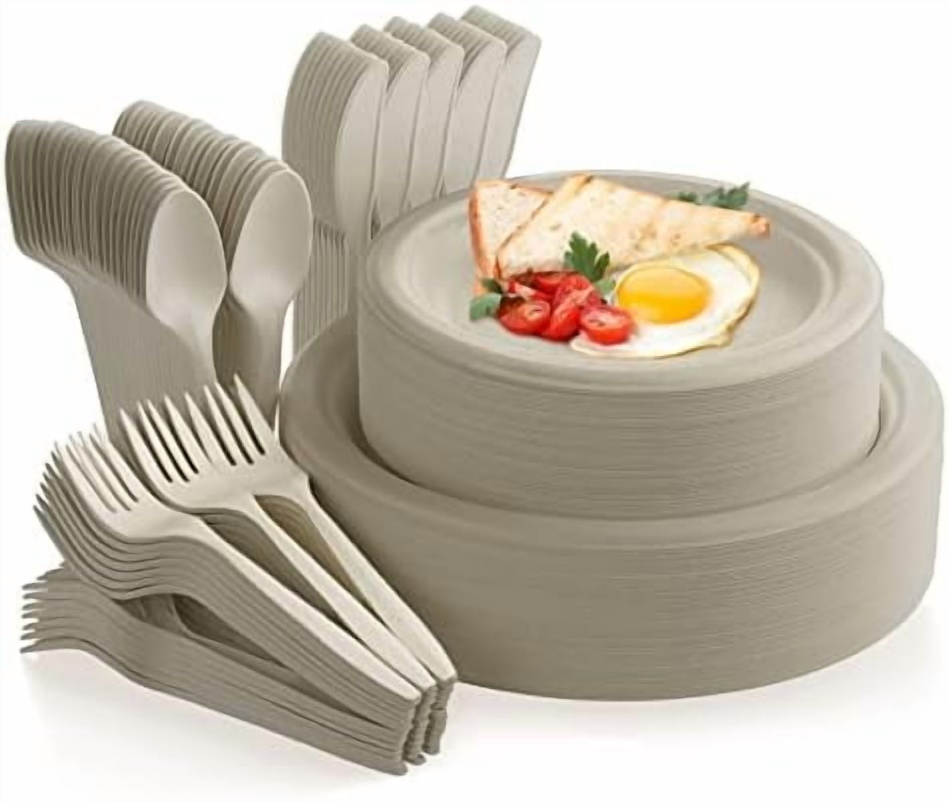 250Pcs Disposable Paper Plates Set with Cutlery, Compostable ...