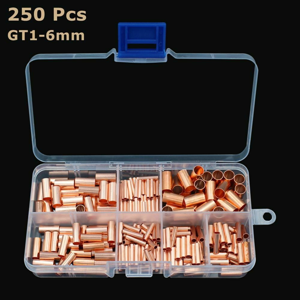 250Pcs Gt1-6Mm Copper Tube Butt Wire Ferrule Cable Crimp Connectors ...