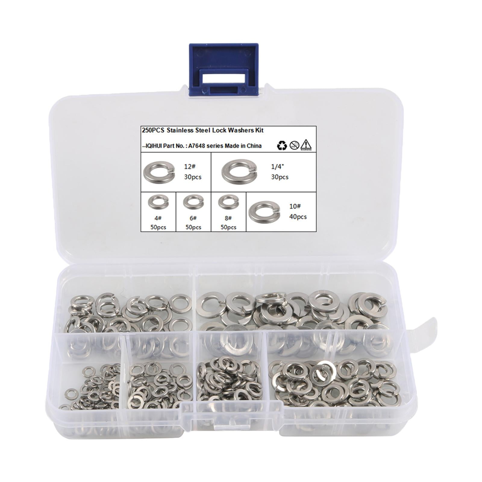 250Pcs Lock Washers Assortment 4# 6# 8# 10# 12# 1/4" Sturdy 6 Sizes ...