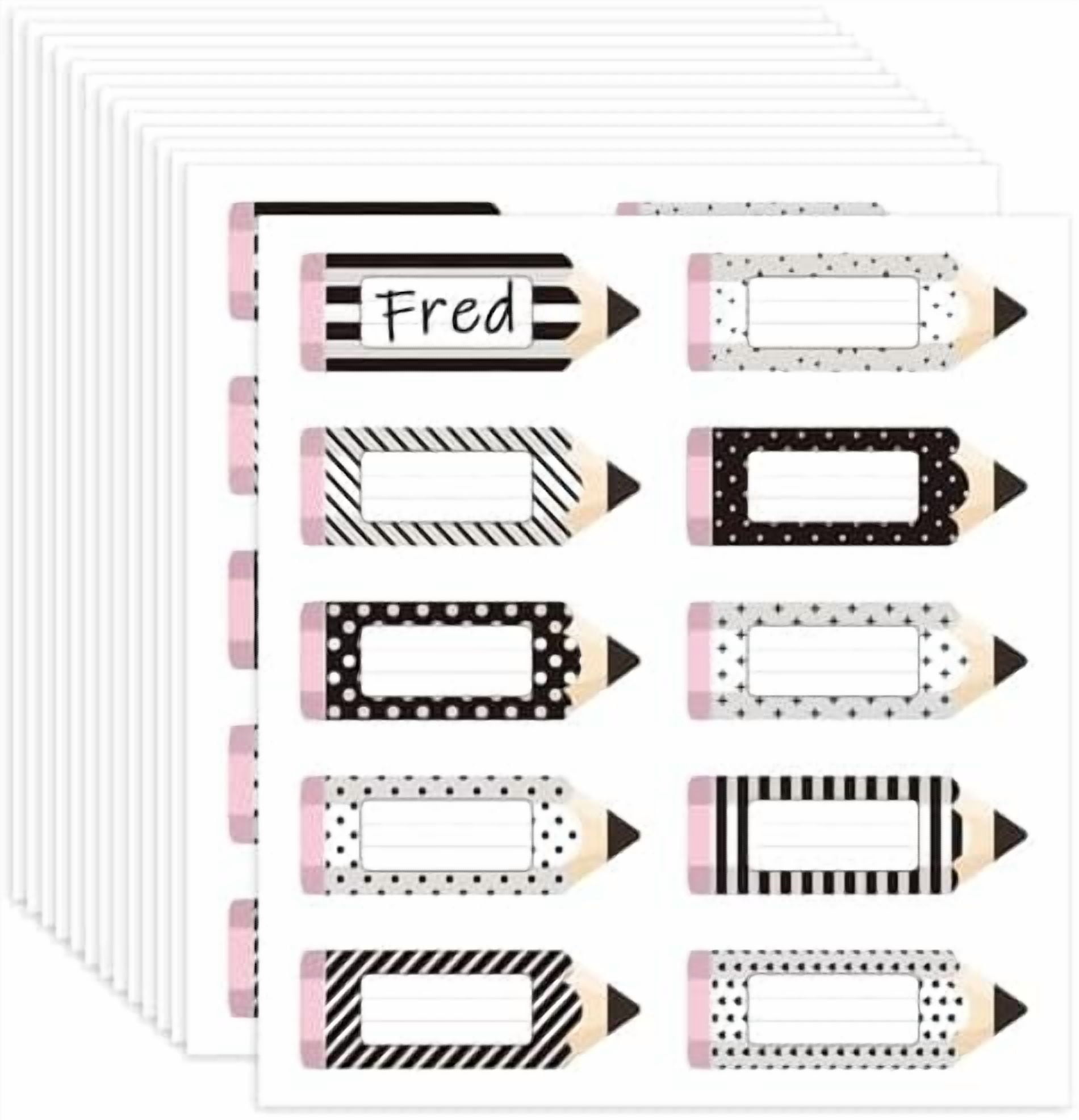 250Pcs Pencil Name Tag Stickers Black White Back to School Nameplate ...