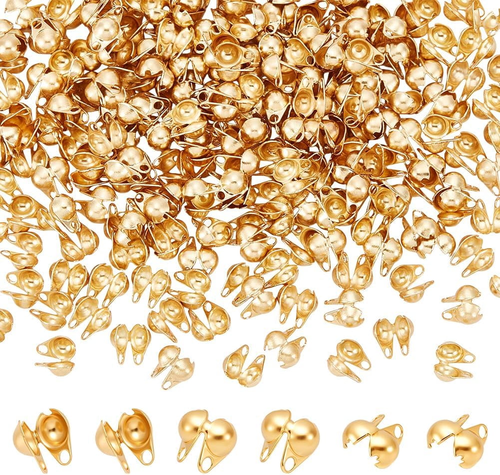 About 250Pcs Stainless Steel Bead Tips Gold Open Bead Tips Knot Covers ...