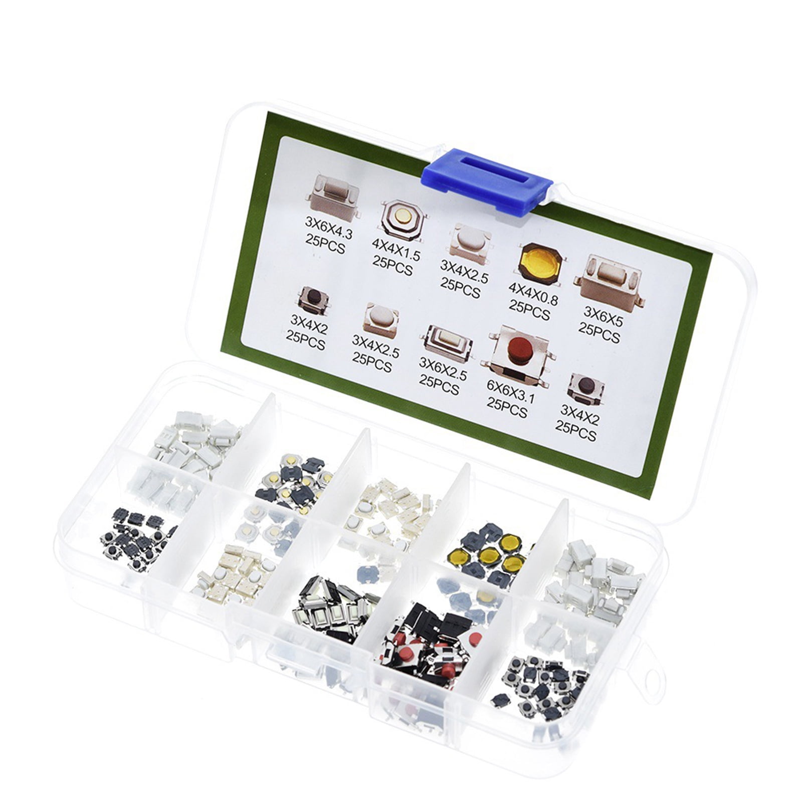 250Pcs Tactiled Button Switches Variety Pack 10 Types Plastic Storage ...