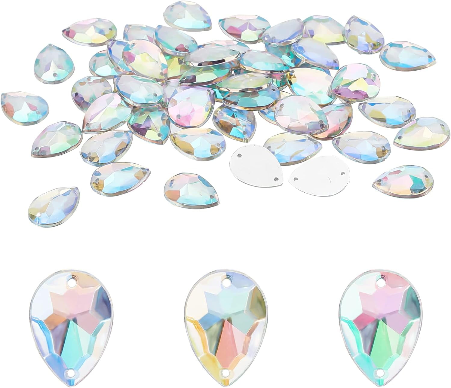 250Pcs Teardrop Shape Acrylic Sew Rhinestone 18x13x3mm AB Color ...