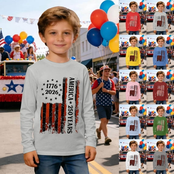 250Th America Boys Graphic Long Sleeve Anniversary Print Casual Soft ...