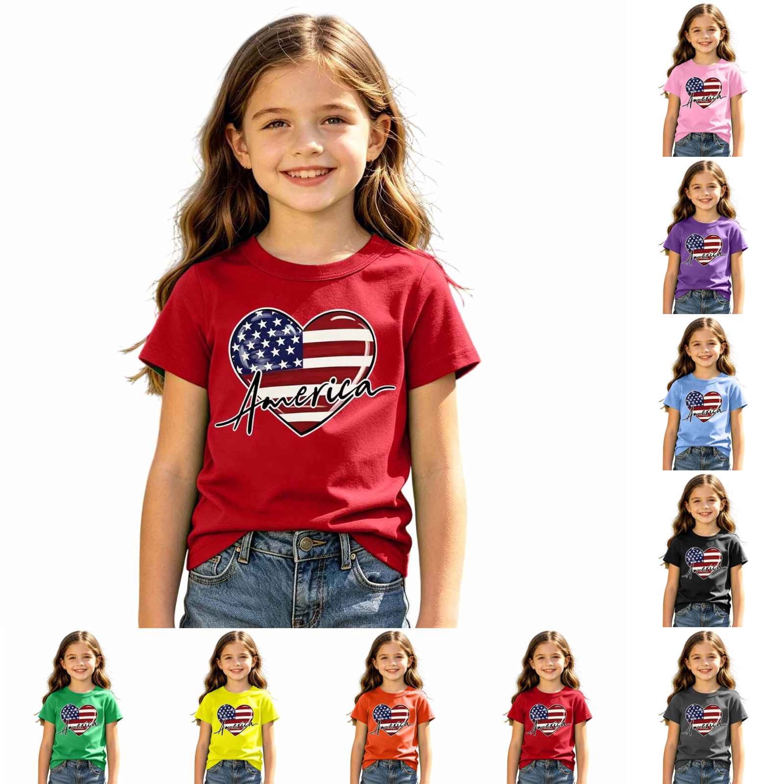250Th America Girls Patriotic Independence Day Lightweight Short Sleeve ...