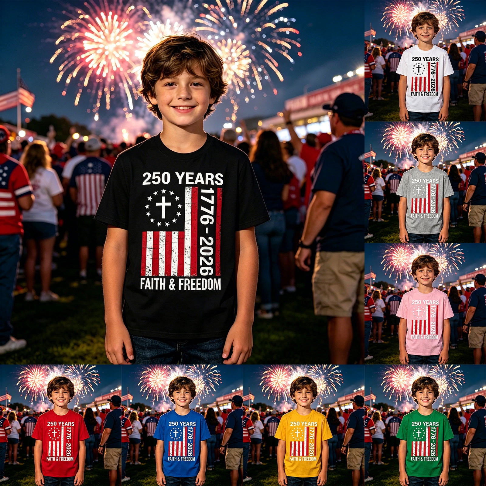 250Th America Kids Independence Day Patriotic Casual Tee Shirt Unisex ...