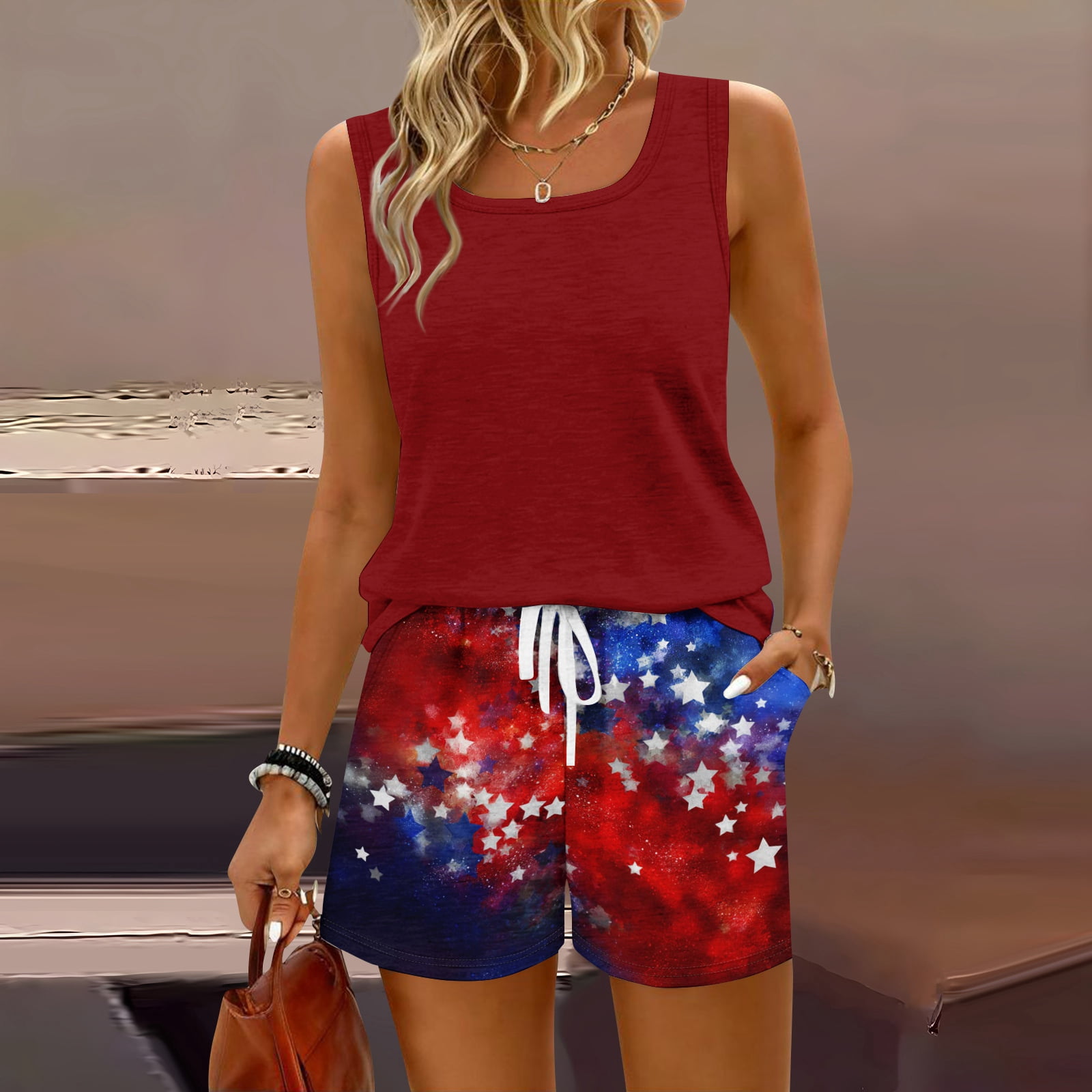 250Th Anniversary, 4Th of July 2 Piece Sets for Summer Women Pants, Red ...